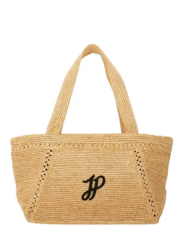 PATOU Large Raffia Monogram Jp Trapeze Tote Bag - Beige