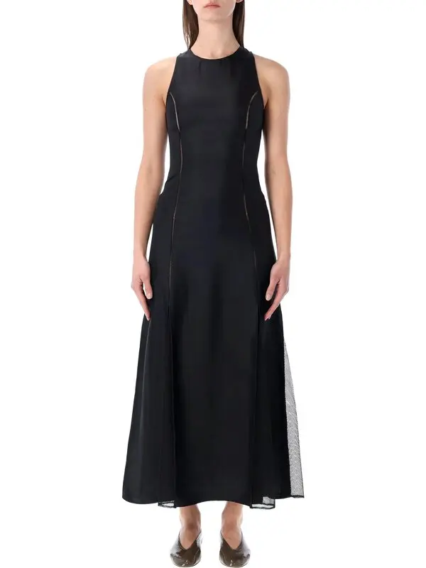 LOULOU Irka Mesh And Silk-twill Midi Dress - Black