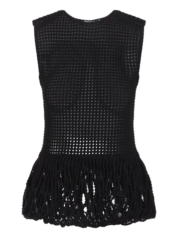 Alaïa Bead Knit Peplum Tank Top - Black