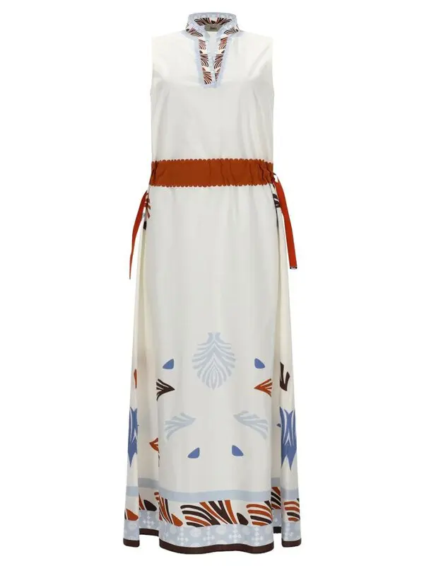 Herno Mini Cotton Dress With Geometric Print And Belted Waist - Multicolour