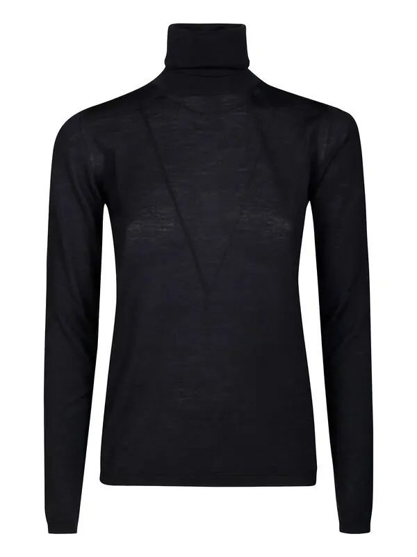Max Mara High Neck Long Sleeve Top - Blu