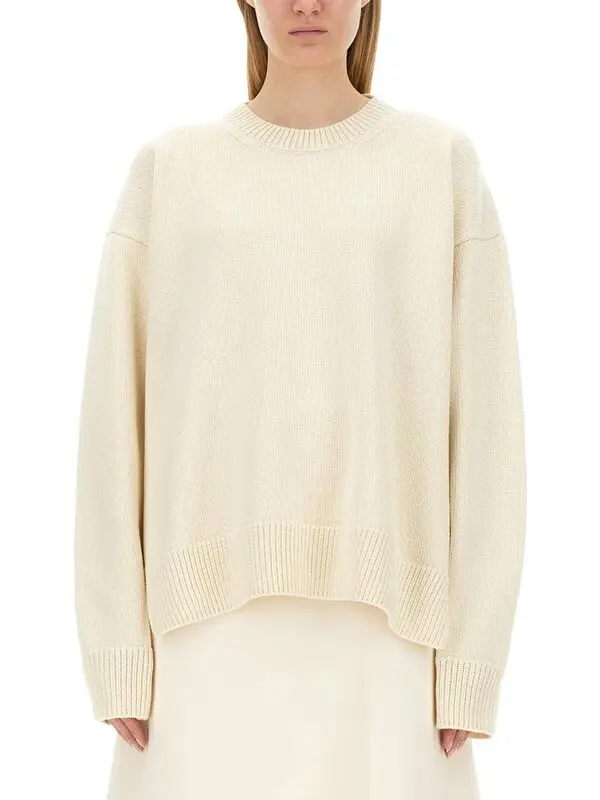 JIL SANDER Wool Blend Crew Neck Sweater - Ivory