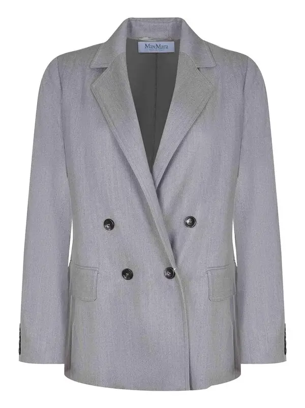 Max Mara Elegant Virgin Wool Double-breasted Jacket - Medium Grey