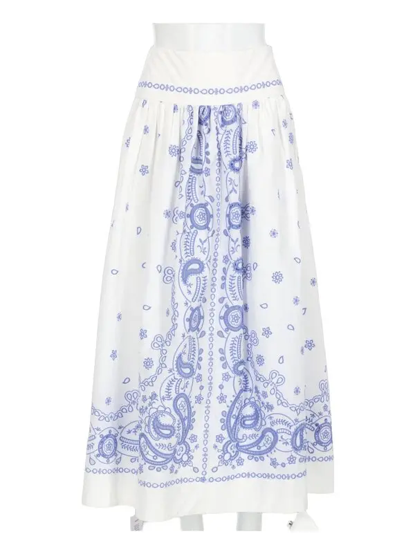 SELF-PORTRAIT Paisley Print Cotton Maxi Skirt - White