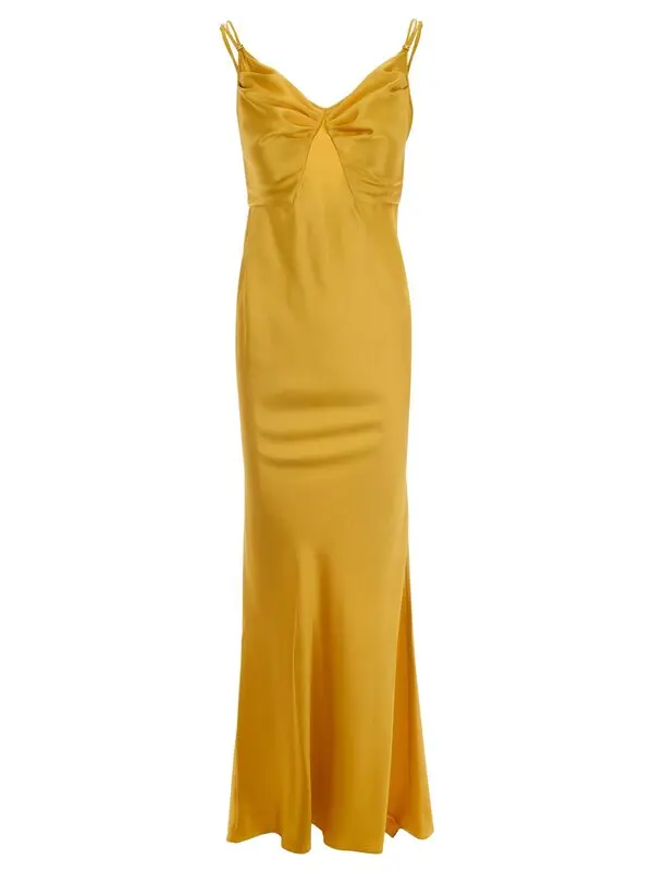 Elisabetta Franchi Yellow Satin Maxi Dress - Sun