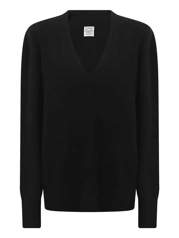 TOTEME Classic V-neck 100% Wool Sweater - Black