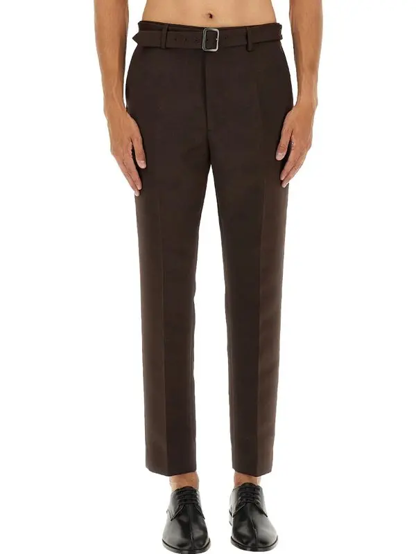 MAISON MARGIELA Belted Virgin Wool Blend Trousers - Brown