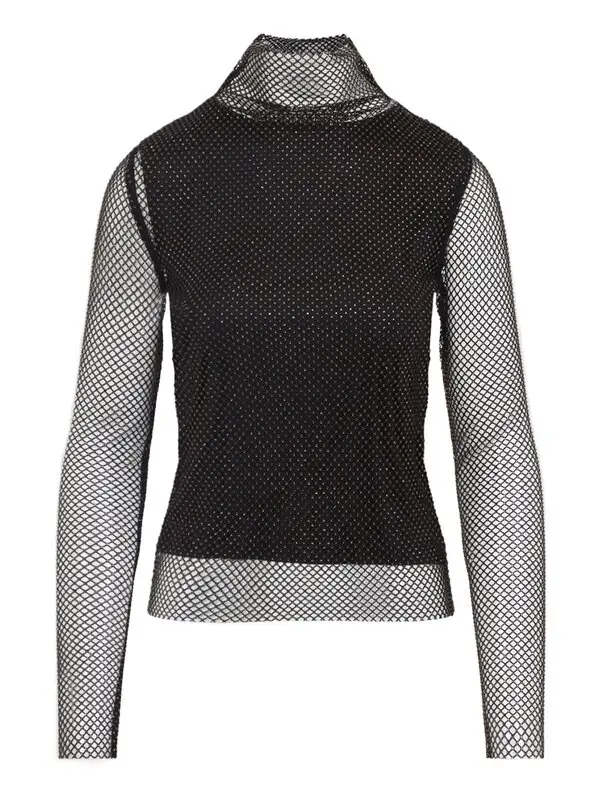 Sportmax Embellished Mesh High Neck Top - Brown