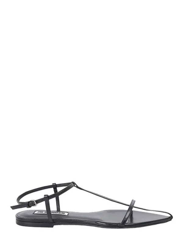 JIL SANDER Luxe Leather Flat Sandals - Black