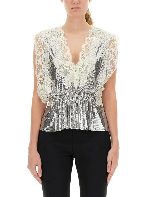Rabanne Lace-insert Mesh Top - Silver