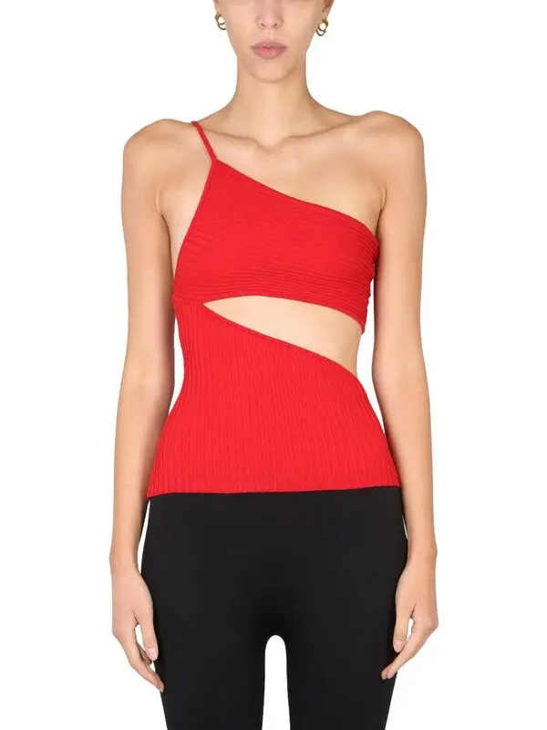 ANDREĀDAMO One-shoulder Cut-out Mini Top - Red