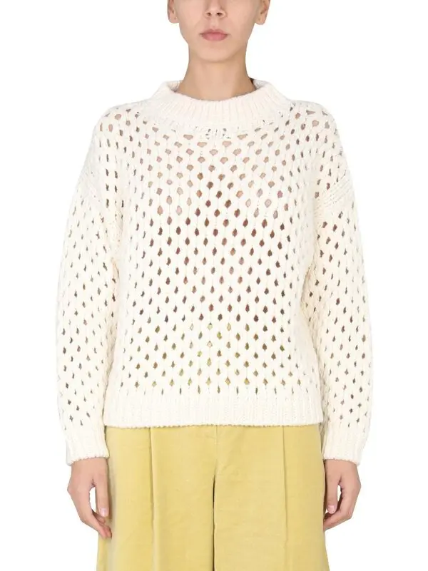 ALYSI Open-knit Crew Neck Jumper - Beige
