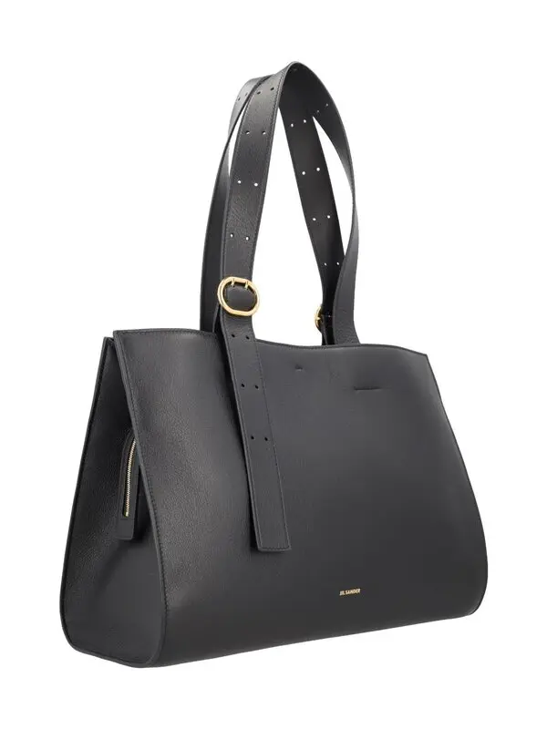 JIL SANDER Leather Tote Bag With Adjustable Shoulder Strap - Black