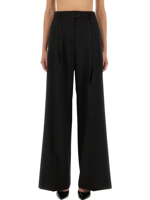Sportmax Virgin Wool Tailored Wide-leg Trousers - Black