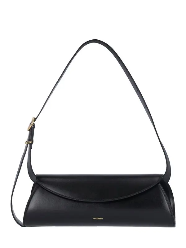 JIL SANDER Large Cannolo Leather Shoulder Bag - Black