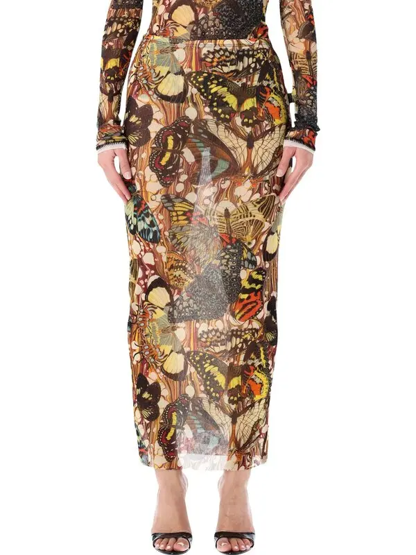 JEAN PAUL GAULTIER Butterfly Print Tulle Ankle Length Skirt - Yellow Multi