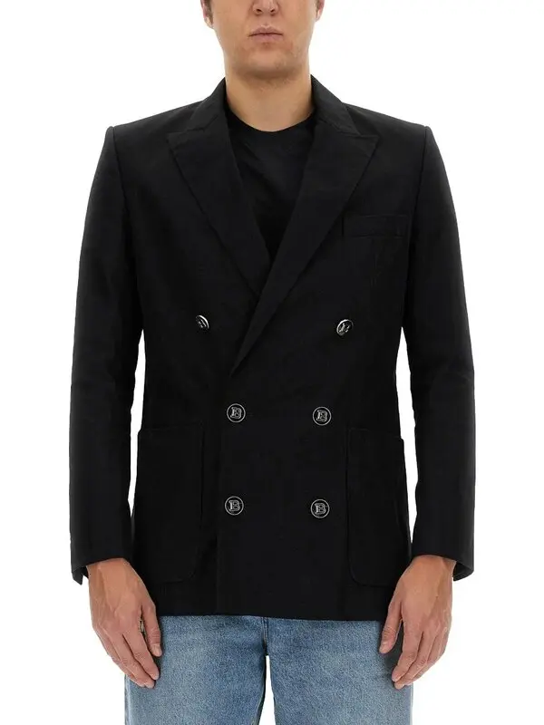 Balmain Cotton Twill Double-breasted Blazer - Black