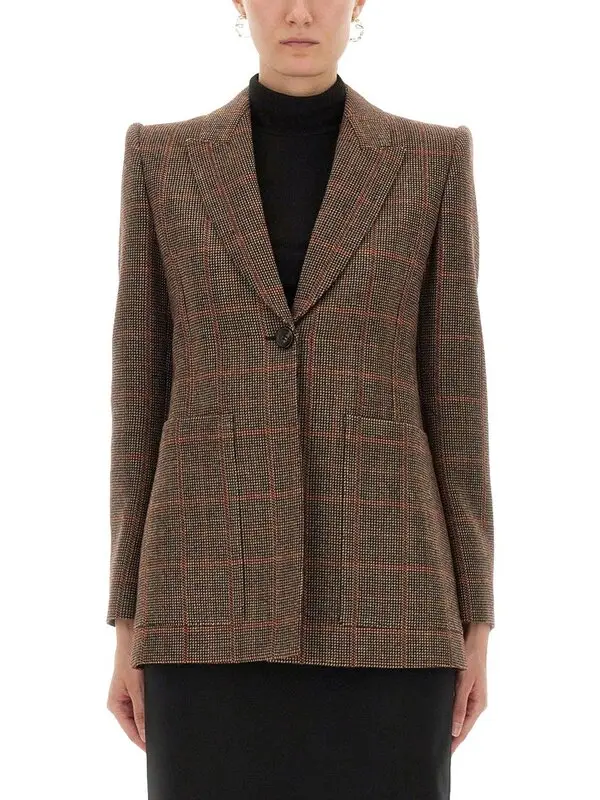 Chloé Checked Wool Blazer - Brown