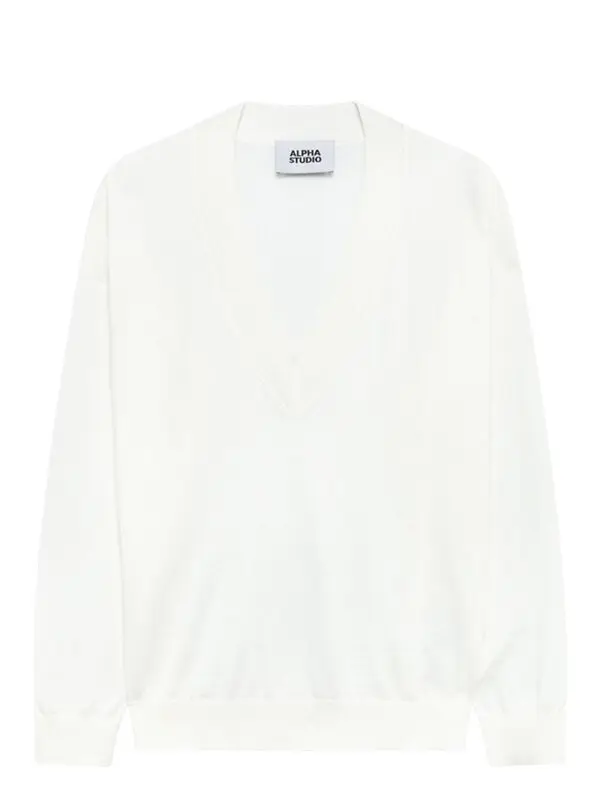 Alpha Studio Timeless Cotton V-neck Sweater - Latte