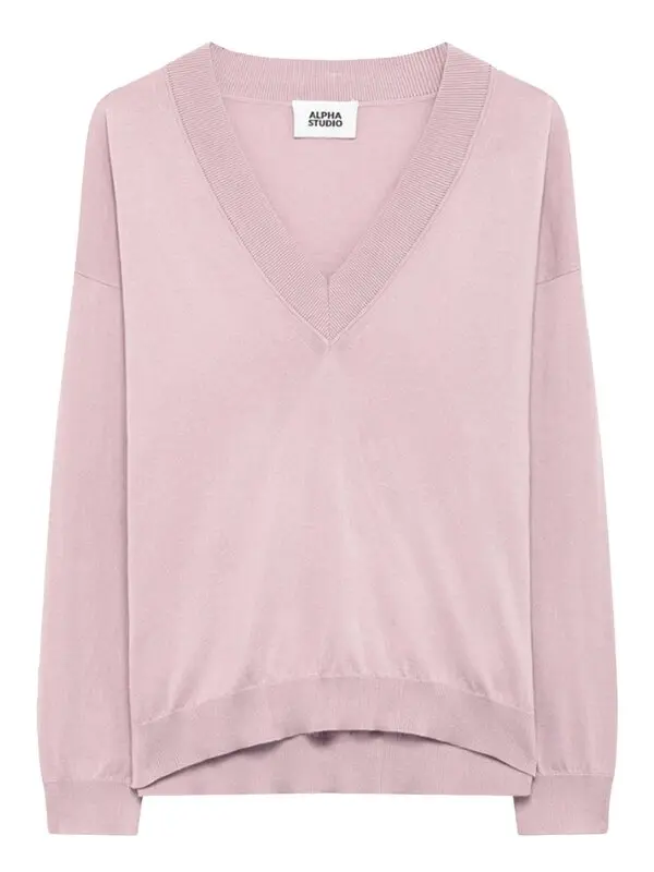Alpha Studio Cotton V-neck Pullover - Rosa