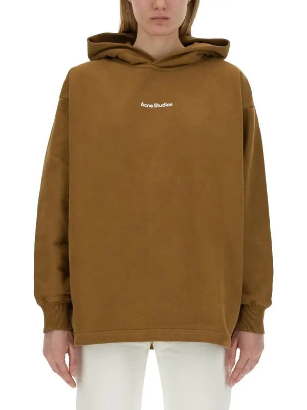 Acne Studios Logo-print Drop-shoulder Hoodie - Brown
