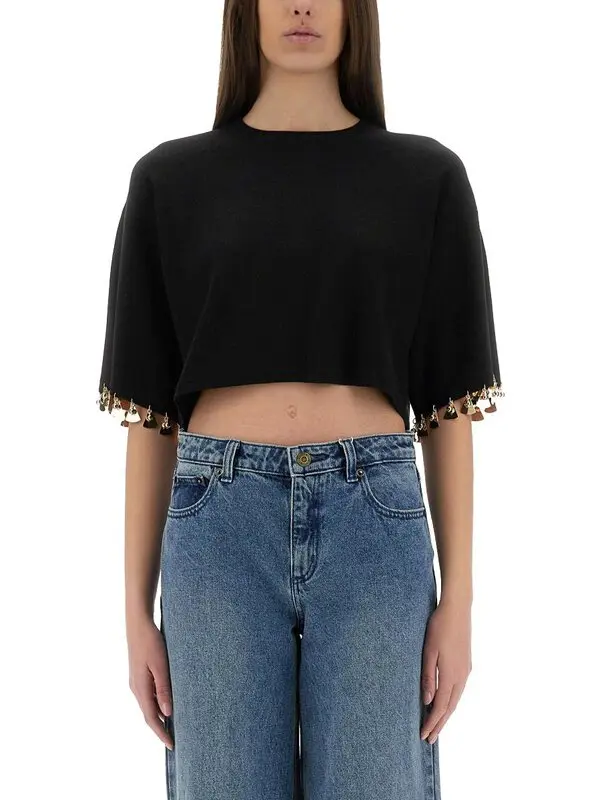 Rabanne Knitted Cropped T-shirt - Black