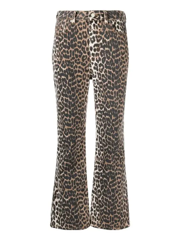GANNI Leopard Print Flare Jeans - Brown