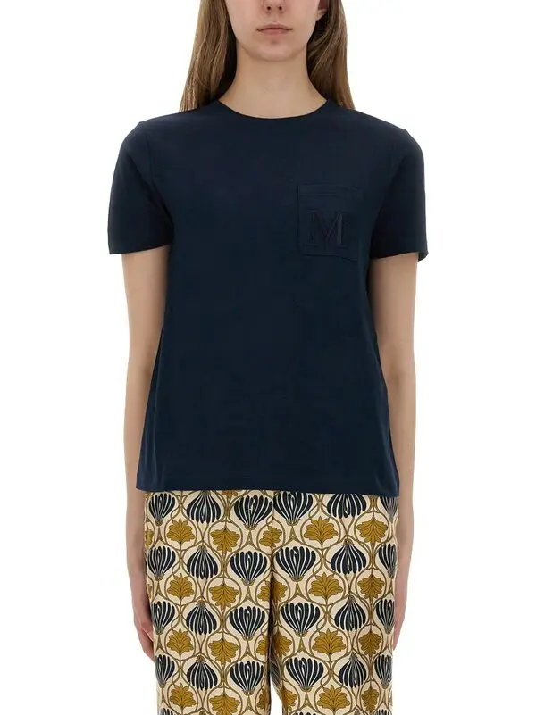Max Mara Regular Fit Cotton T-shirt With Pocket Detail - Blue