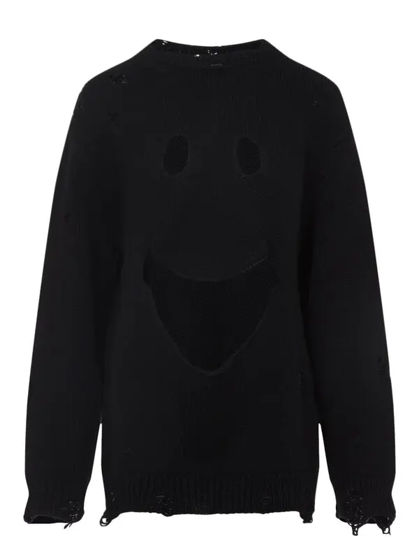 Moschino Virgin Wool Smile Graphic Cropped Sweater - Black