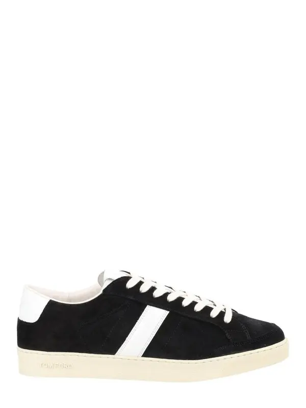 TOM FORD Striped Detail Leather Sneakers - Black