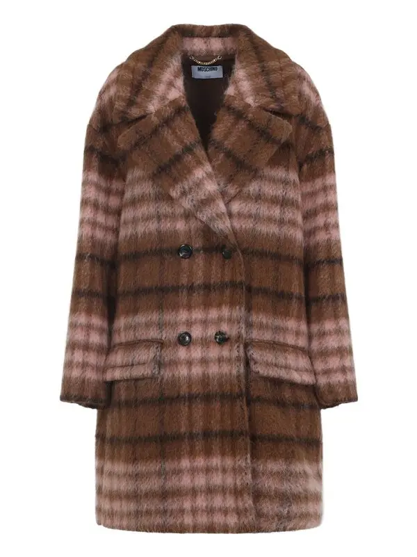 Moschino Checked Pattern Double-breasted Coat - Brown