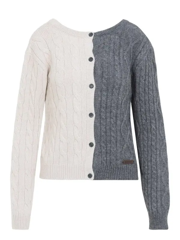 Moschino Color-blocked Cable Knit Cardigan - Grey