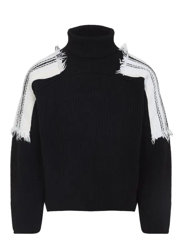 MORDECAI Virgin Wool Jacquard Stripe Turtleneck Sweater - Black