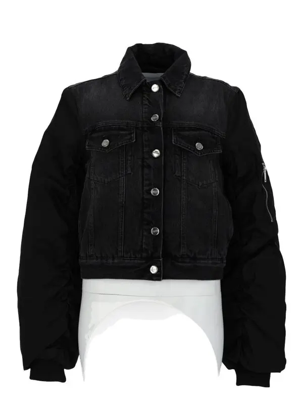 GANNI Cropped Denim Puffer Jacket - Black