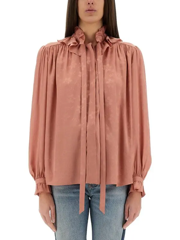 Chloé Fluid Silk Jacquard Blouse With Pussy Bow Detail - Pink