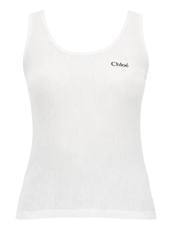 Chloé Ribbed Stretch Jersey Tank Top With Embroidered Logo - White