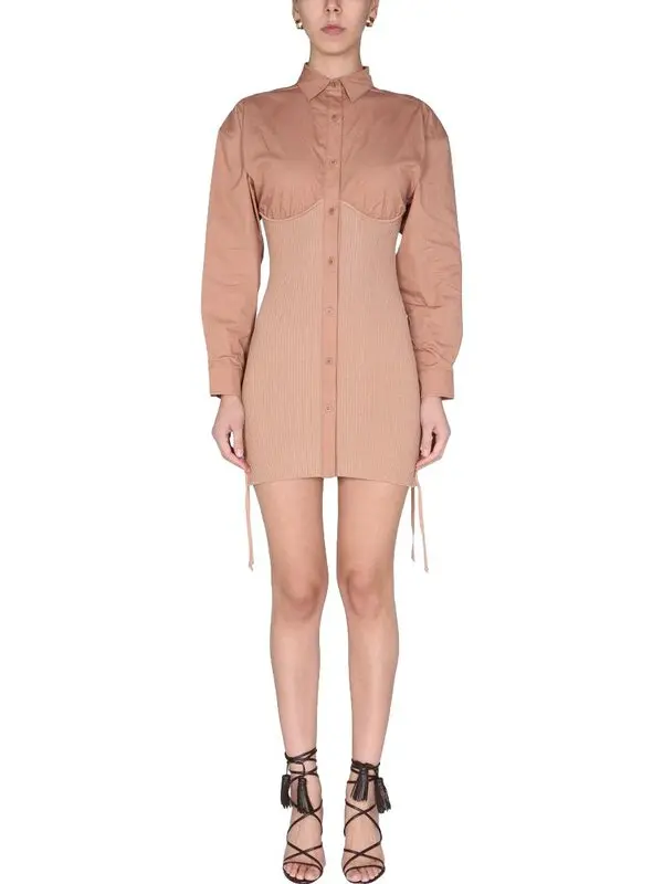 ANDREĀDAMO Ribbed Mini Shirt Dress - Nude