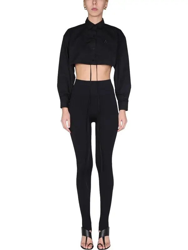 ANDREĀDAMO Cropped Cotton Poplin Shirt With Pointed Collar - Black