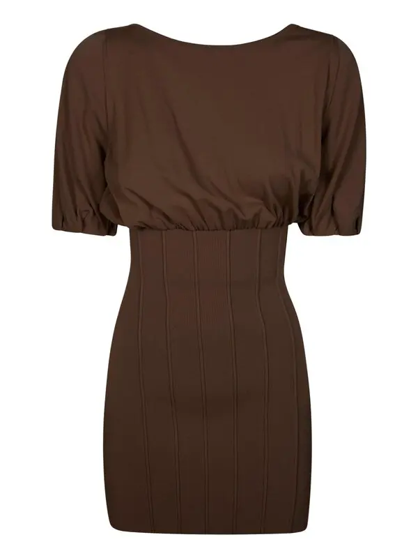 Elisabetta Franchi Fitted Midi Dress With Puff Sleeves - Beige