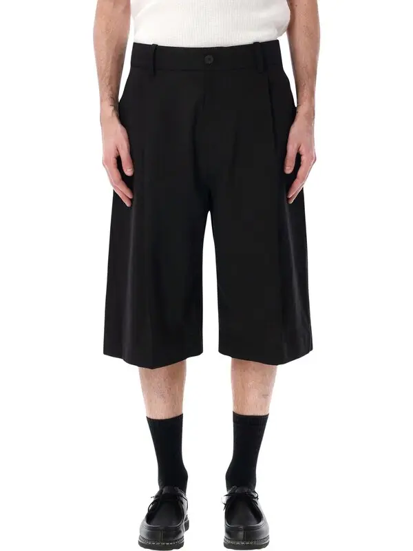 Studio Nicholson Oversized Cotton-linen Blend Pleated Shorts - Black