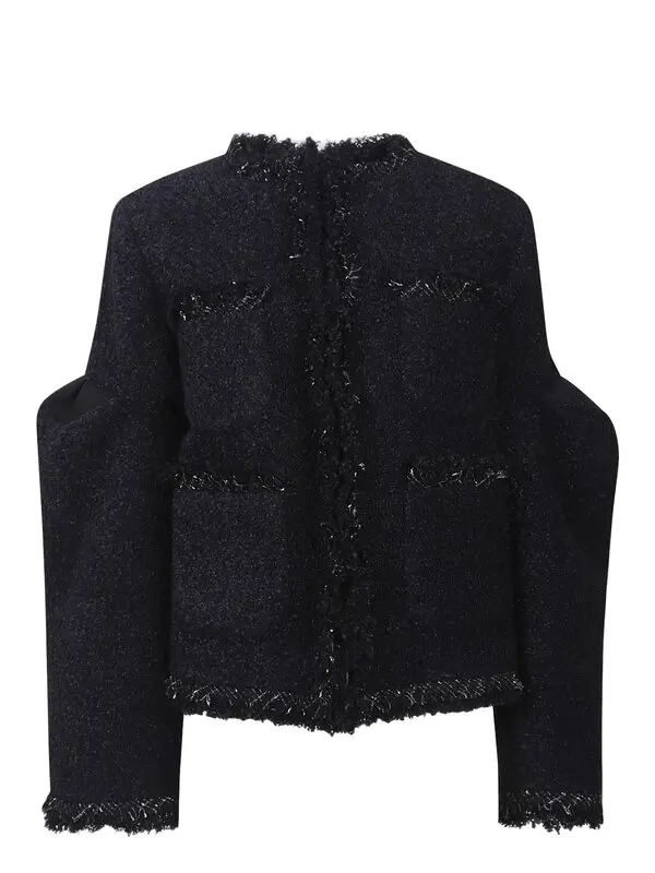 Sacai Textured Tweed Jacket With Statement Sleeves - Black