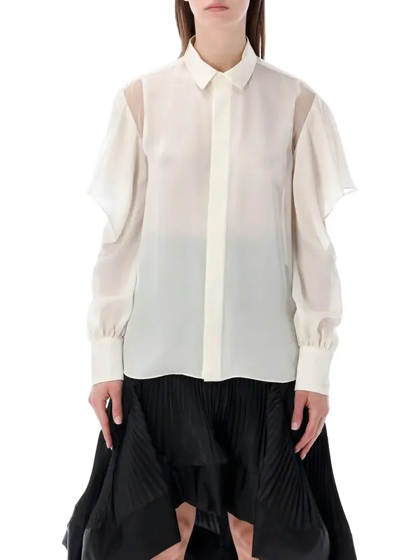 Sacai Striped Cotton Half-zip Polo Shirt - Beige