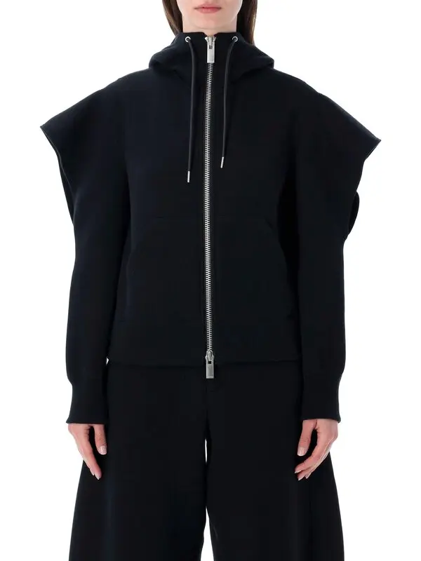 Sacai Layered Cotton Blend Zip-up Hoodie - Black