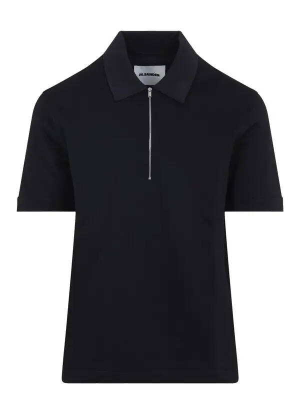 JIL SANDER Knitted Zip-up Polo Shirt - Blue