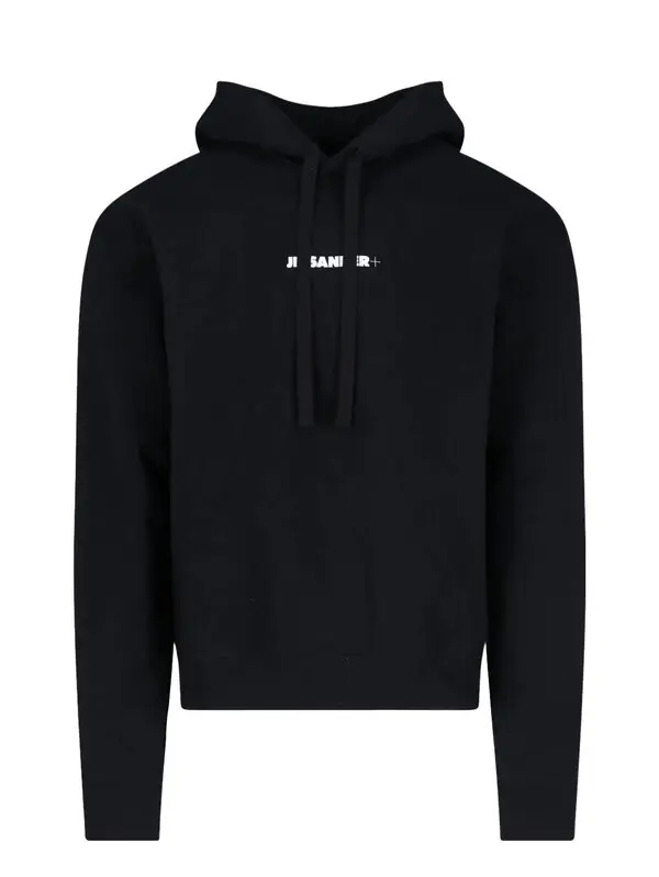 JIL SANDER Cotton Logo Hoodie - Black