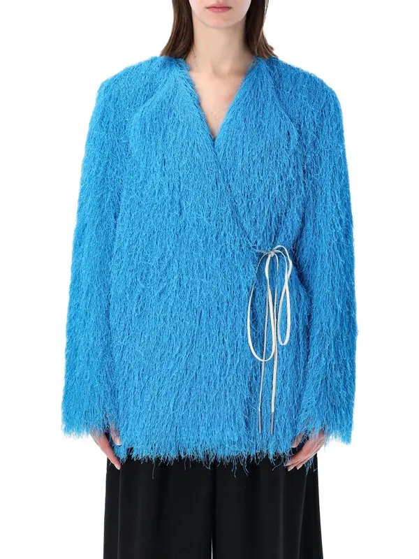 Dries Van Noten Fringed Jacket With Tie Closure - Turquoise