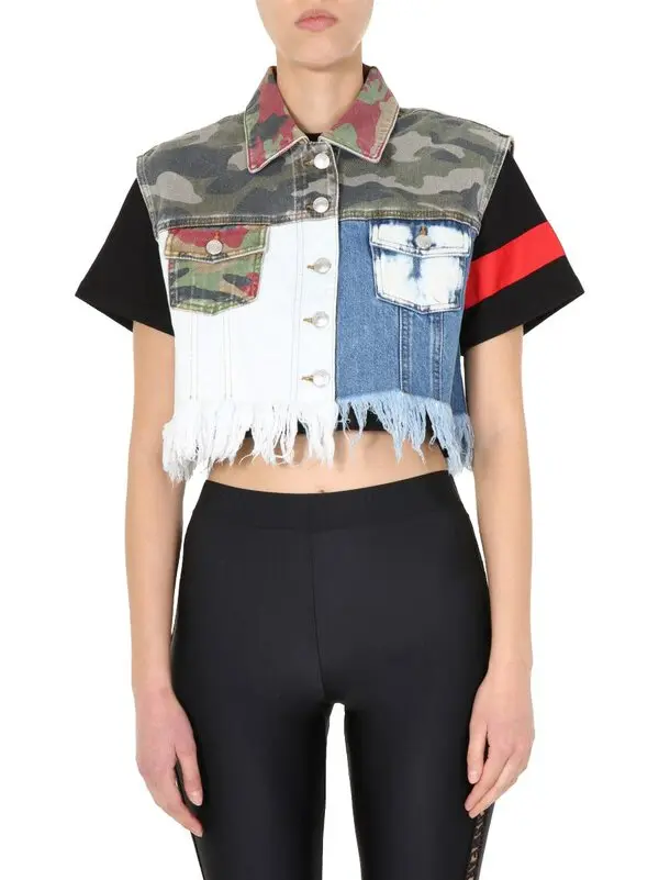 Gcds Denim Vest With Camouflage And Patchwork Details - Multicolour