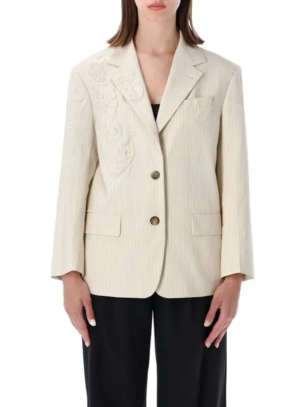 Dries Van Noten Striped Embroidered Tailored Blazer - Beige