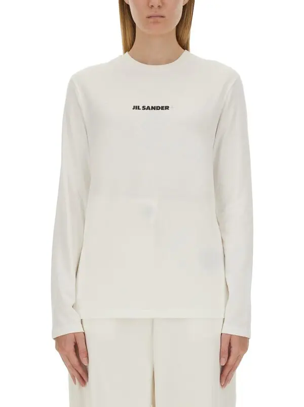 JIL SANDER Long Sleeve Cotton T-shirt With Logo Print - White