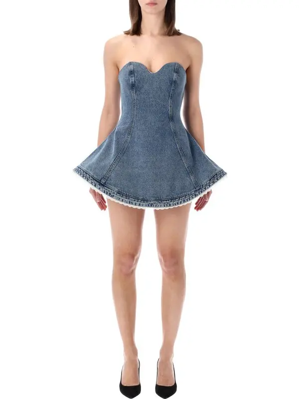 Magda Butrym Strapless Denim Bustier Mini Dress With Scalloped Hem - Blue